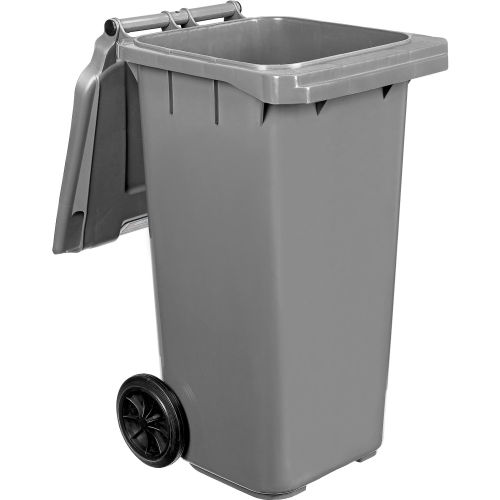 Mobile Trash Container with Lid, 32 Gallon Gray