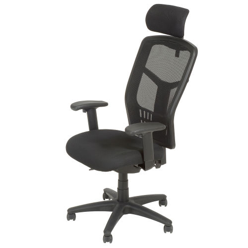 Interion® Mesh Task Chair with Headrest - Fabric - High Back - Black ...