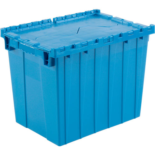 Plastic Attached Lid Shipping & Storage Container 21-7/8x15-1/4x17-1/4 Blue