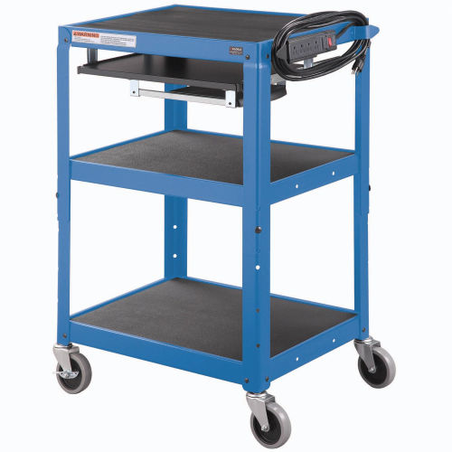 Steel Mobile Workstation Cart with Slide out keyboard and Mouse Shelf-Blue