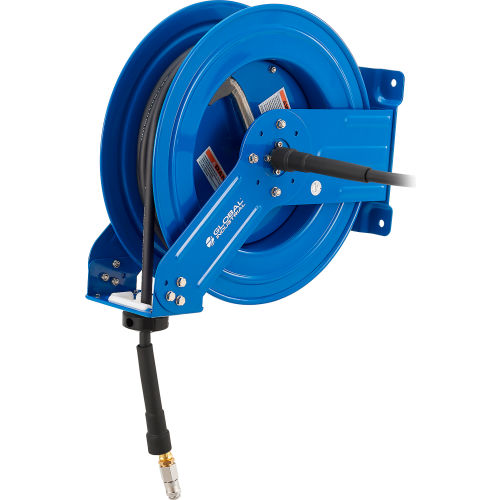 Spring Retractable Steel Hose Reel w/ 1/2" x 50'L Hose, 300 PSI