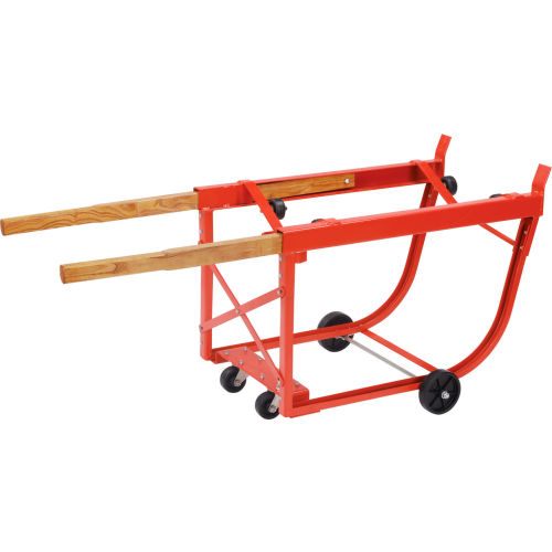 Heavy Duty Rotating Drum Cradle with Wood Handles & Polyolefin Wheels