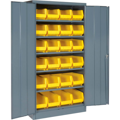 Locking Storage Cabinet 36"W X 18"D X 72"H With 24 Yellow Stacking Bins ...