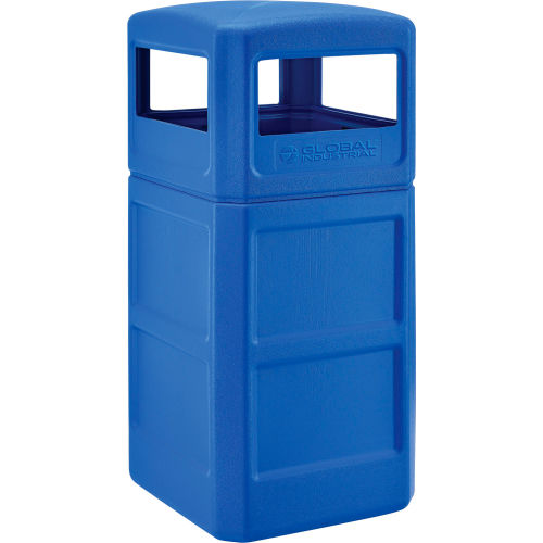 Square Plastic Waste Receptacle With Dome Lid, 42 Gallon, Blue - Zuma