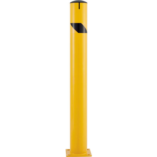 Steel Safety Bollard W/Chain Slots & Removable Cap, 5.5"D x 48"H