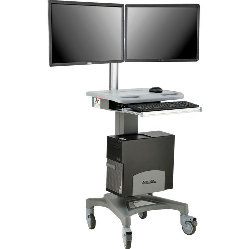 Mobile Sit-Stand Computer Workstation With Dual Monitor Mount, Gray - Zuma