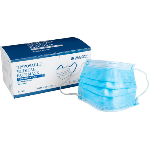 Disposable Medical Face Mask, 3-Ply w/Earloops, ASTM Level 3, Blue, 50 ...