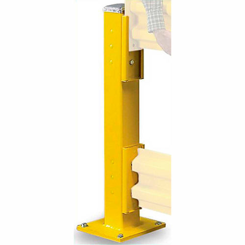 Steel Single Column Post For Double Rail, 44"H,Yellow