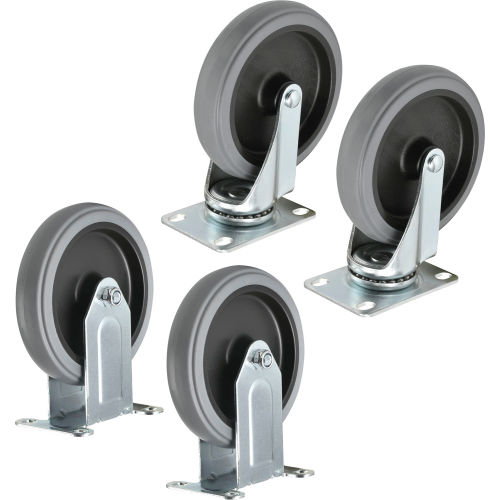 Replacement 5" Rubber Casters For Plastic Service Carts, 2 Swivel/2 Rigid