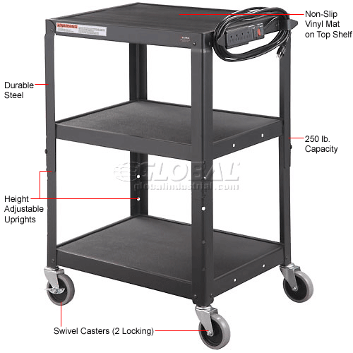 Global Industrial™ Steel Audio Visual & Instrument Cart, Black