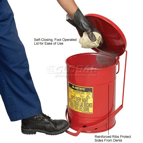 Justrite 6 Gallon Oily Waste Can, Red - 09100 Justrite 6 Gallon Oily Waste Can, Red - 09100
