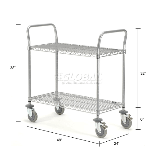 Nexel® Utility Cart w/2 Shelves & Poly Brake Casters, 1200 lb. Cap, 48 ...
