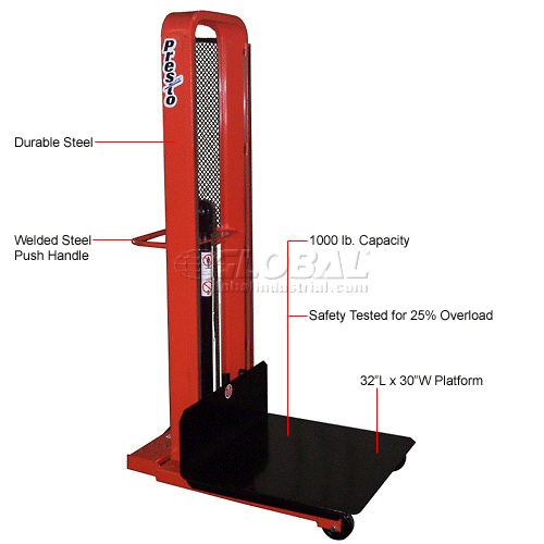 PrestoLifts™ Hydraulic Stacker Lift Truck M366 1000 Lb. Cap. with Platform