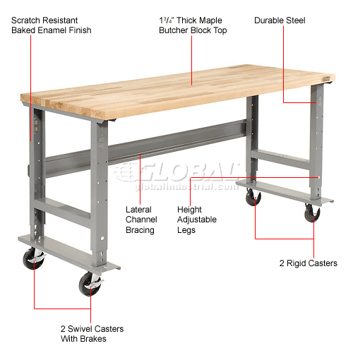 Global Industrial™ 60x30 Mobile Adjustable Height C-Channel Leg ...