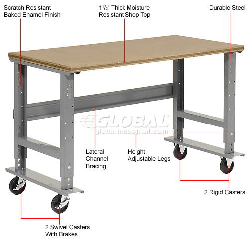 Global Industrial™ 60x30 Mobile Adj. Height C-Channel Leg Workbench ...