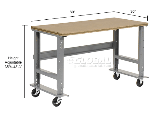 Global Industrial™ 60x30 Mobile Adj. Height C-Channel Leg Workbench ...
