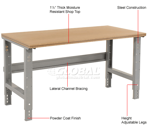 Global Industrial™ 60x36 Adjustable Height Workbench C-Channel Leg ...