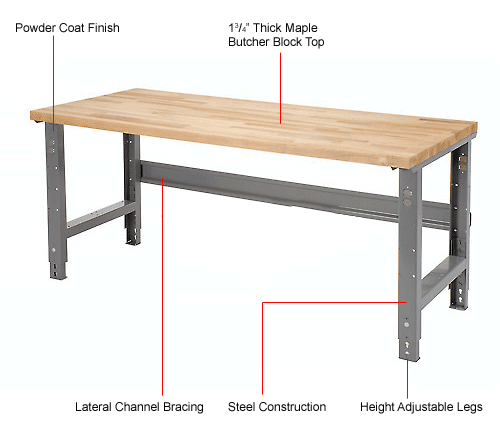 Global Industrial™ Adjustable Height Workbench, C-Channel Leg, Maple ...