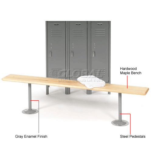 Global Industrial™ Locker Room Bench, Hardwood With Steel Tube Pedestal ...