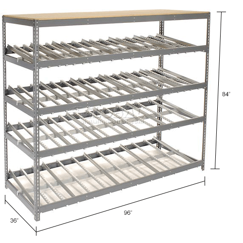 Global Industrial™ Carton Flow Shelving Single Depth 4 LEVEL 96"W x 36 ...