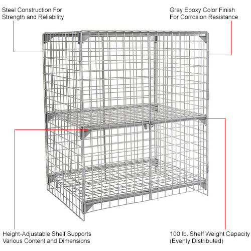Global Industrial™ Wire Mesh Security Cage Locker, 48"Wx24"Dx60"H, Gray ...
