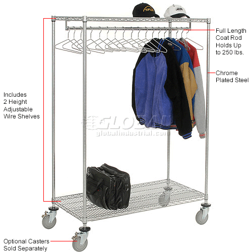 Free Standing Clothes Rack - 2-Shelf - 48"W x 24"D x 63"H - Chrome