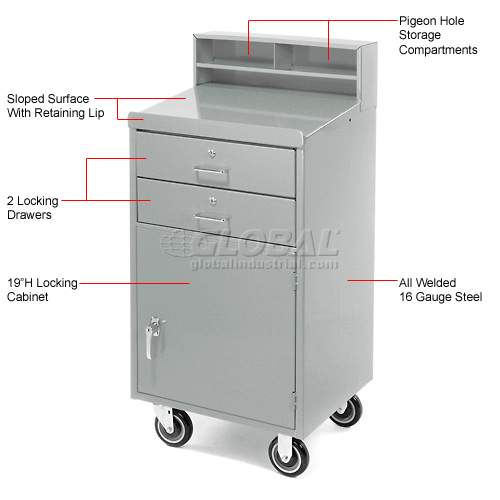 Global Industrial™ Mobile Cabinet Shop Desk W/ 2 Locking Drawers, 23"W ...
