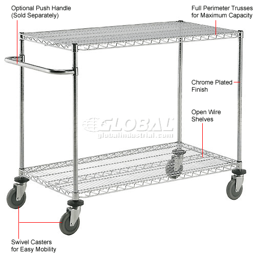Nexel® Adjustable Chrome Wire Shelf Cart w/2 Shelves, 800 Ib. Capacity ...