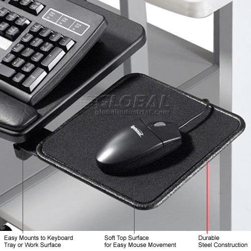 Global Industrial™ Mouse Tray, 8"W x 8"D, 360° Rotation, Black, 1/Pack