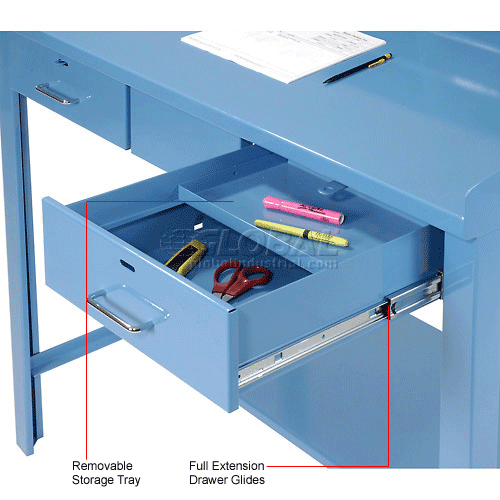 Global Industrial™ Extra-Wide Shop Desk W/ 2 Drawers, Sloped Surface ...