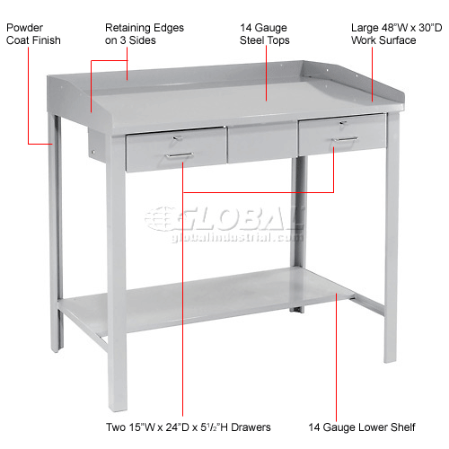Global Industrial™ Extra-Wide Shop Desk W/ 2 Drawers, Sloped Surface ...