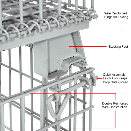 Global Industrial™ Folding Wire Container, 48"L x 40"W x 42-1/2"H, 4000 ...