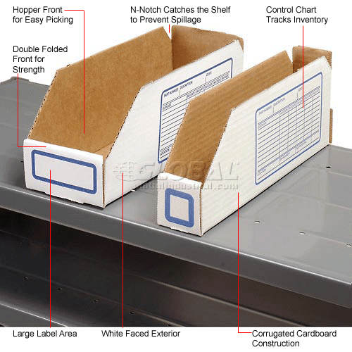 Global Industrial™ Steel Open Shelving with 144 Corrugated Shelf Bins ...