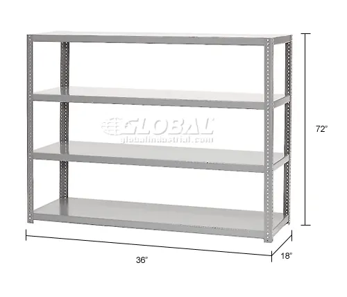 4 Shelf Extra Heavy Duty Steel Shelving Unit 36 W x 18 D x 72 H Gray Global Industrial Steel Shelving 236603