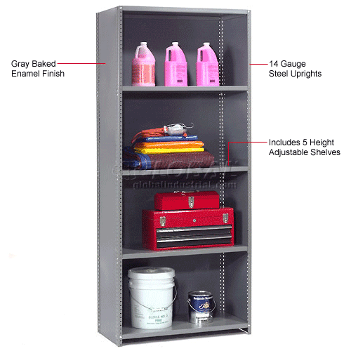 Global Industrial™ Steel Shelving 20 Ga 36"Wx12"Dx73"H Closed Clip ...