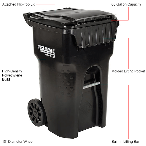 Global Industrial™ Mobile Trash Container, 65 Gallon Black