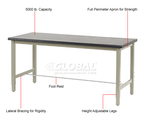 Global Industrial™ 60 x 30 Adj. Height Workbench Square Tube Leg ...