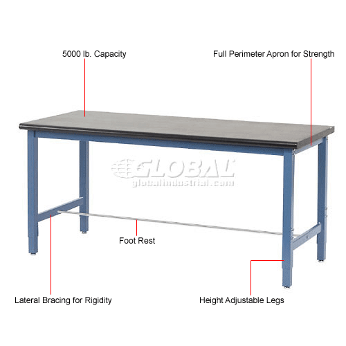 Global Industrial™ 60x36 Lab Workbench Adj. Height Square Leg, Phenolic ...