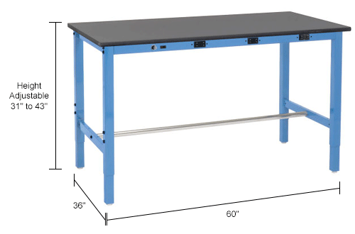Global Industrial™ 60 x 36 Adjustable Height Workbench - Power Apron ...