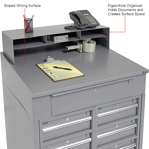 Global Industrial™ Cabinet Shop Desk w/ Riser & 7 Drawers, 34-1/2"W x ...