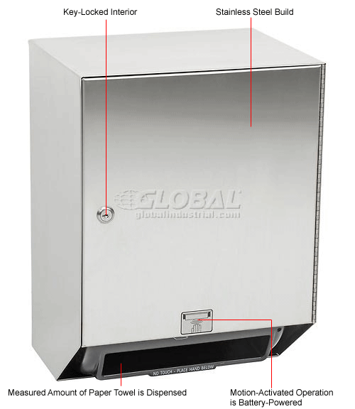 ASI Automatic Paper Towel Roll Dispenser Stainless Steel 237637 GLOBALindustrial asi-automatic-paper-towel-roll-dispenser-stainless-steel-237637-globalindustrial