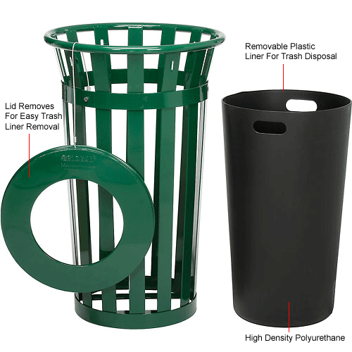 Global Industrial™ Outdoor Slatted Steel Trash Can With Flat Lid ...