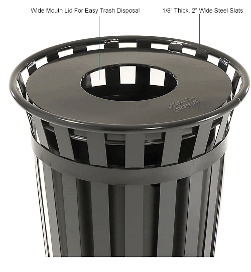 Global Industrial™ Outdoor Slatted Steel Trash Can With Flat Lid, 36 ...