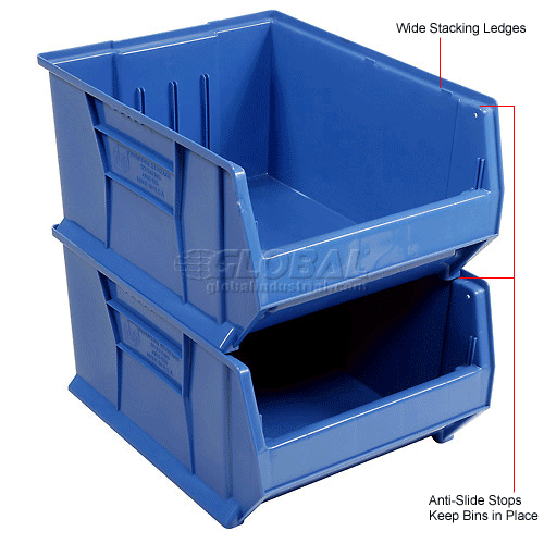 Quantum Plastic Hulk Stacking Bin, 16-1/2"W x 24"D x 11"H, Blue