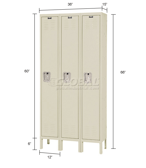 Hallowell® 1-Tier 3 Door Premium Locker, 12"W x 15"D x 60"H, Tan ...
