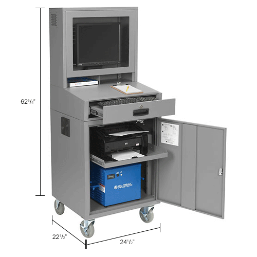 Global Industrial™ Mobile Powered LCD Computer Cabinet, 40AH Battery ...