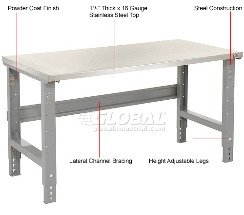 Global Industrial™ 60x30 Adj. Height Workbench C-Channel Leg ...
