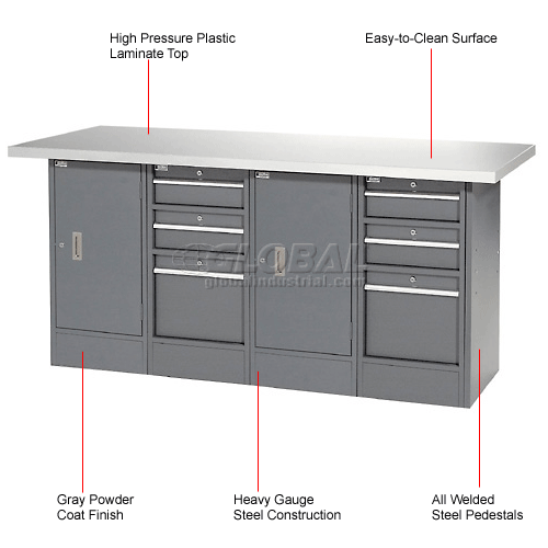 Global Industrial™ Workbench w/ Laminate Top, 6 Drawers & 2 Cabinets ...