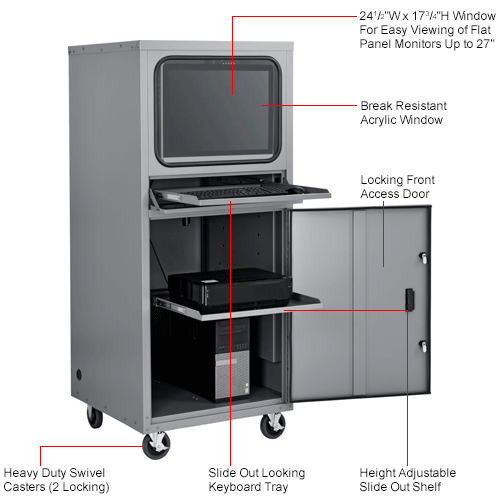 Global Industrial™ Mobile Heavy-Duty Computer Cabinet, Dark Gray, Assembled