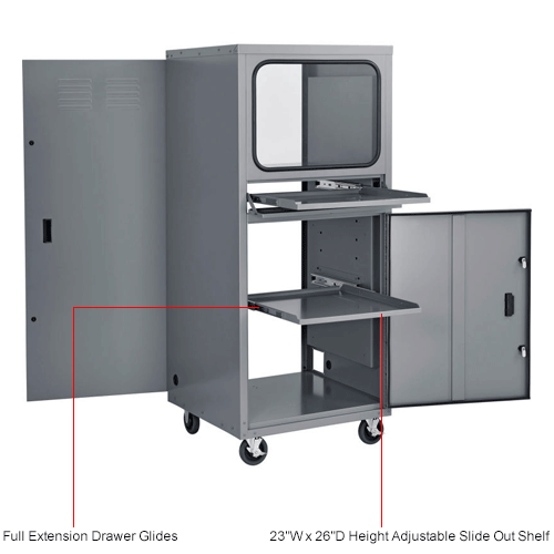 Global Industrial™ Mobile Heavy-Duty Computer Cabinet, Dark Gray, Assembled